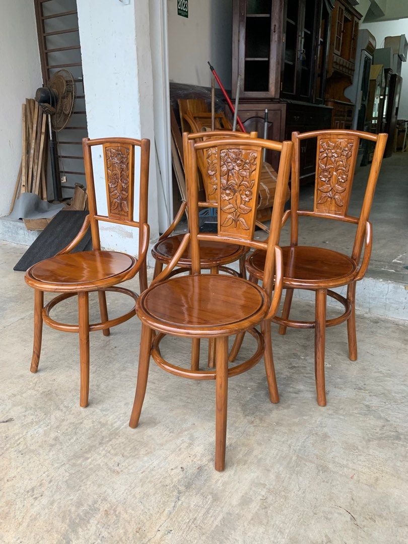TEAKWOOD CHAIR | KERUSI KAYU 4 UNIT | KERUSI SAHAJA, Furniture & Home ...