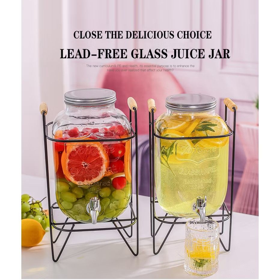 4L 5L 8L 10L Juice Drink Glass Jar Dispenser with Stand and Faucet Beverage Water Dispenser ...