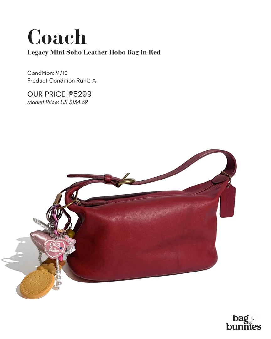 Coach Legacy Mini Soho Leather Hobo Bag in Red, Women's Fashion, Bags ...
