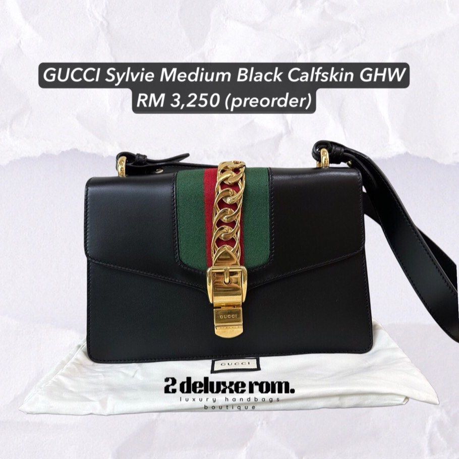 GUCCI Sylvie Medium Black Calfskin GHW | FIXED PRICE, Luxury, Bags & Wallets on Carousell