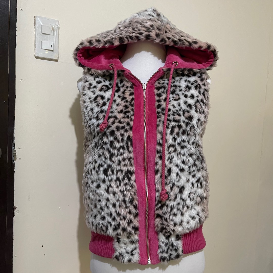 Rare Hot Pink Leopard Print Reversible Vest Zip Up Hoodie Jacket | y2k ...