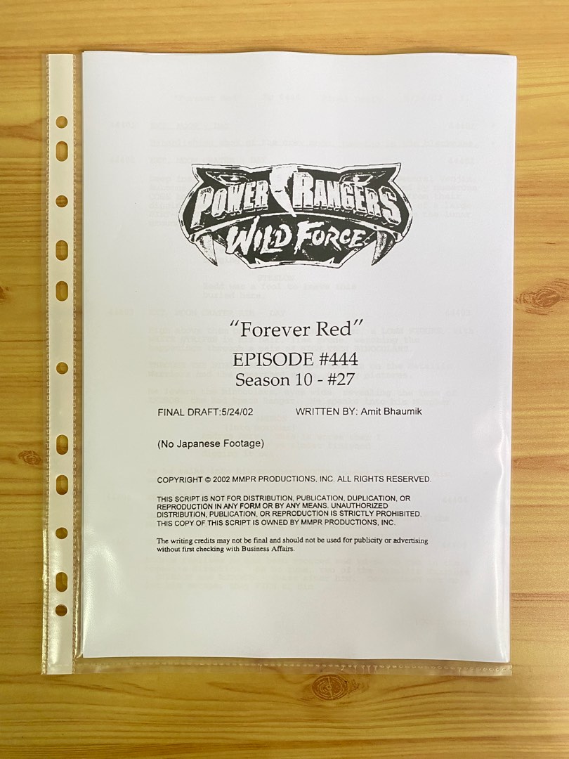 Power Rangers Forever Red Episode Production Script (Turbo/In Space ...