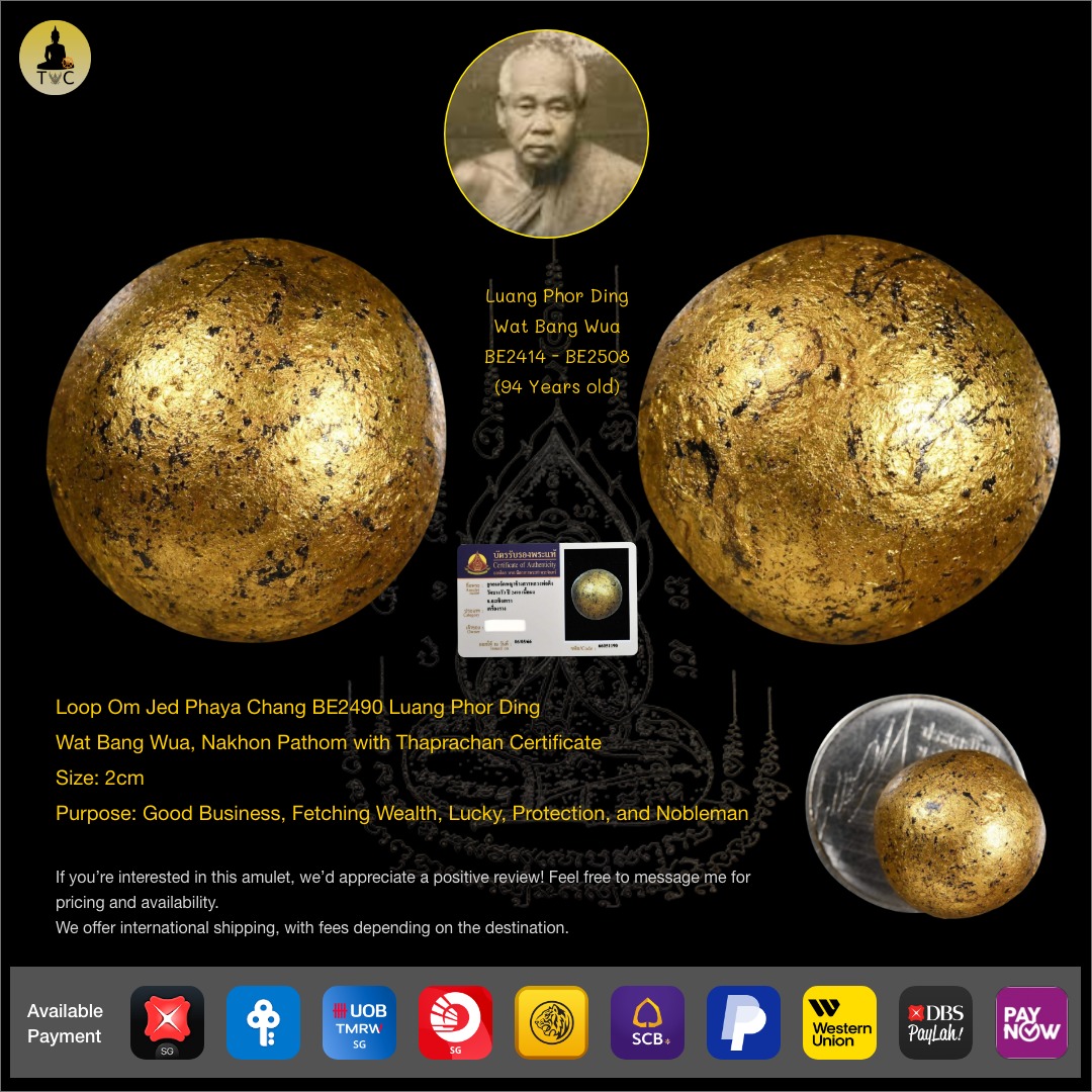 [TPC] [Thailand Top 5 Master of Loop Om] Loop Om Jed Phaya Chang BE2490 Luang Phor Ding (Lp Ding ...