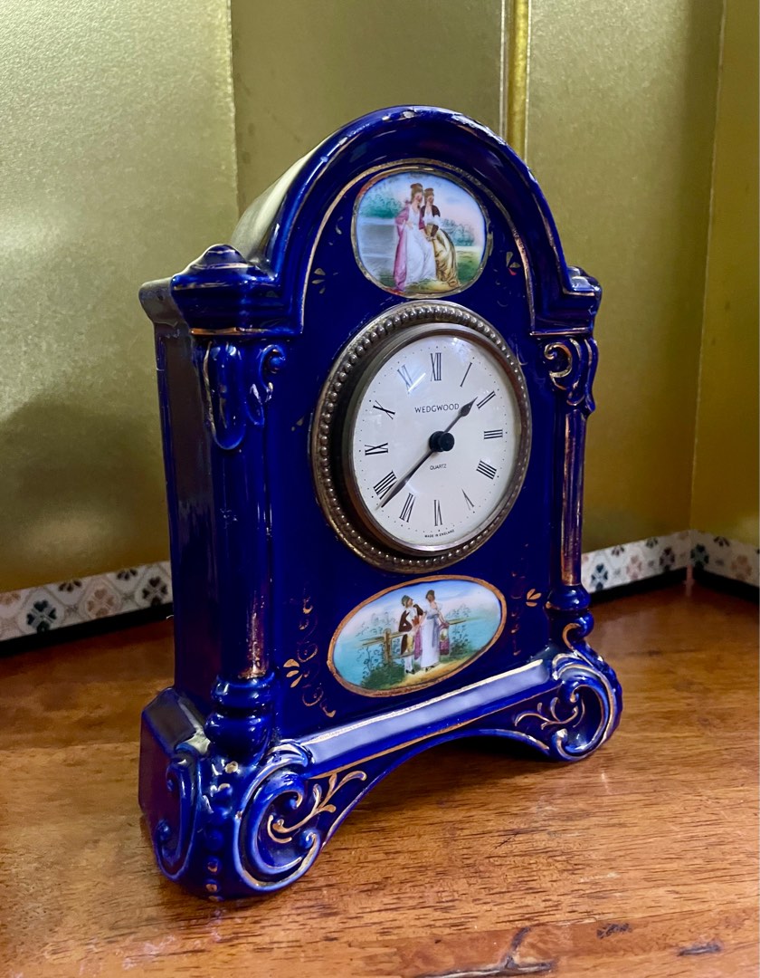 Vintage English Blue Cobalt Porcelain Ornate Mantel Clock Originally ...