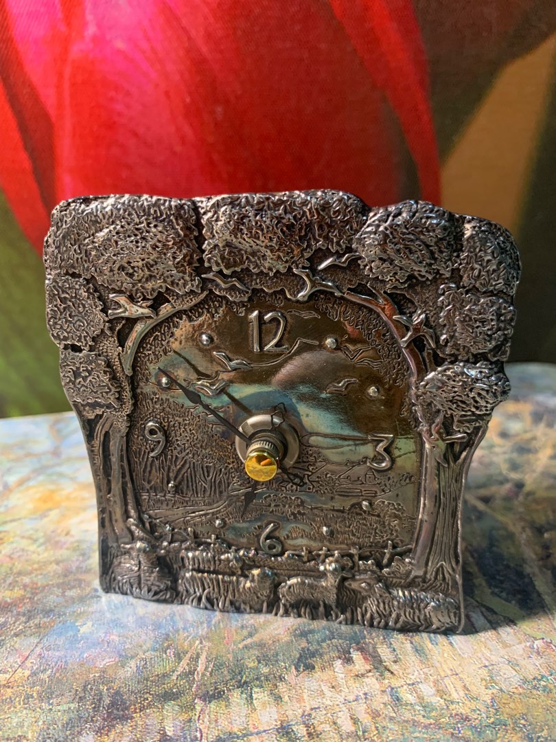 Vintage Silver Scenes Germany quartz Clock , silver plated pewter, made ...