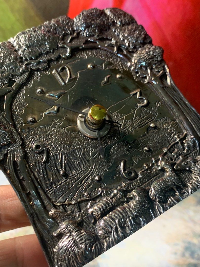 Vintage Silver Scenes Germany quartz Clock , silver plated pewter, made ...