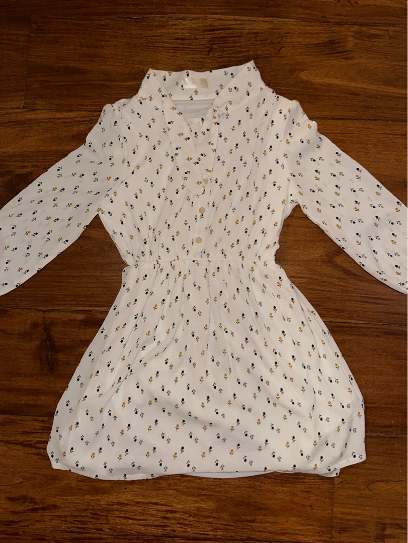 YOCO Cottagecore White Floral Dress, Women's Fashion, Dresses & Sets ...