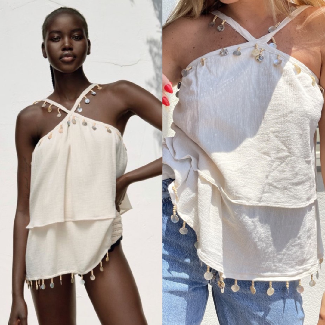 Zara cream tank top with shell detailing, Women's Fashion, Tops ...