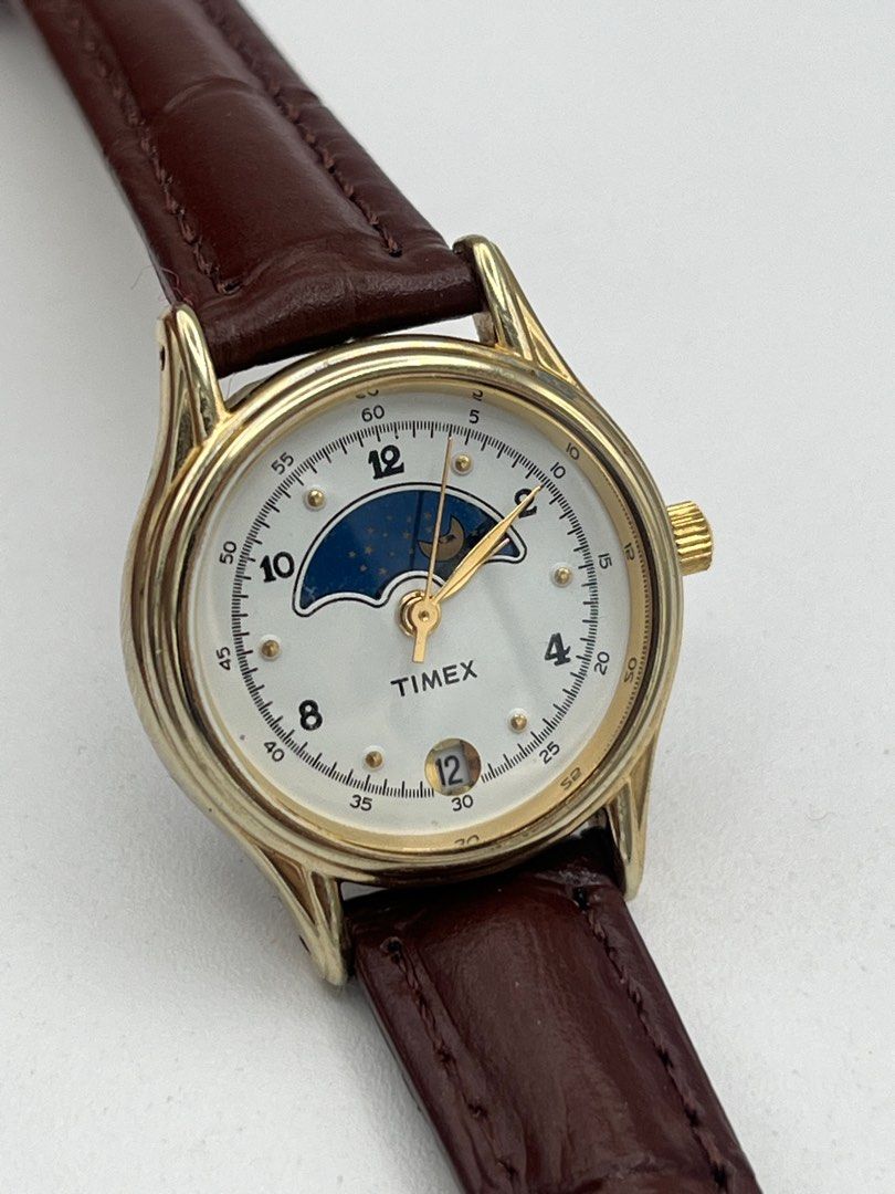 2000s Timex Moonphase White Arabic Dial, Luxury, Watches on Carousell