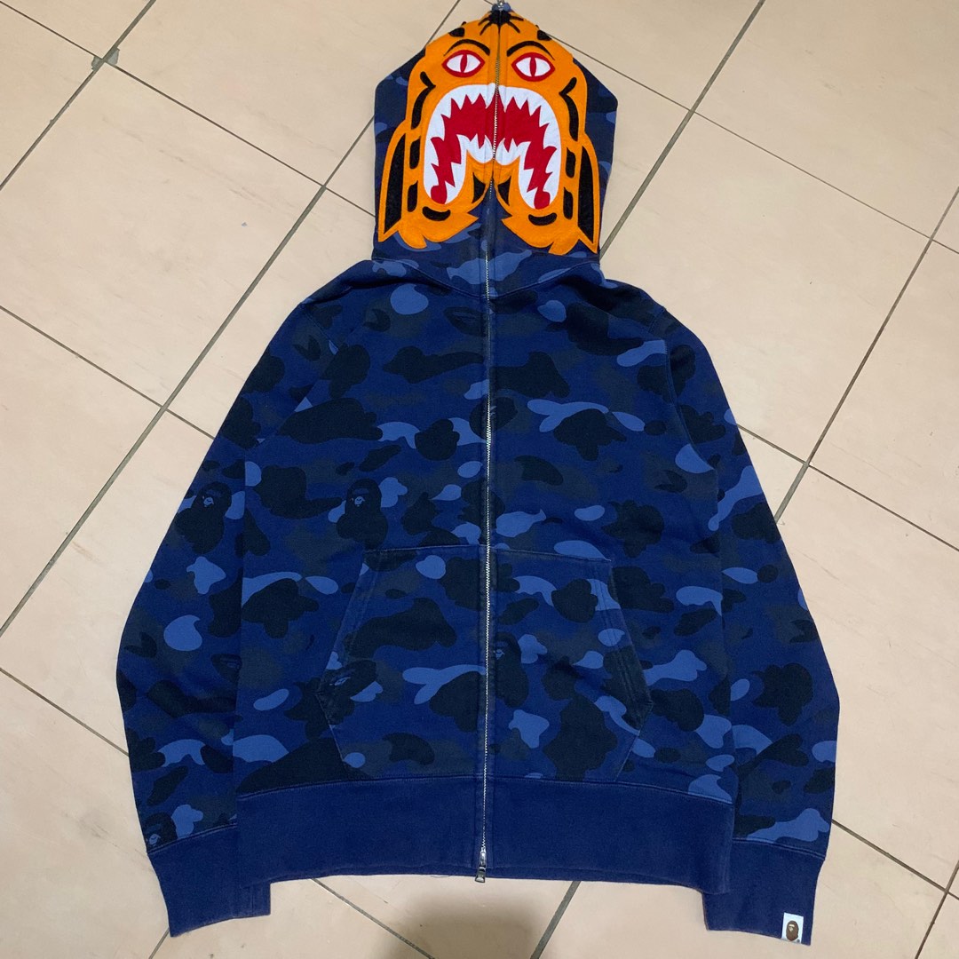 Authentic Bape Tiger Blue Camo Fullzip Hoodie- A Bathing Ape, Men's ...