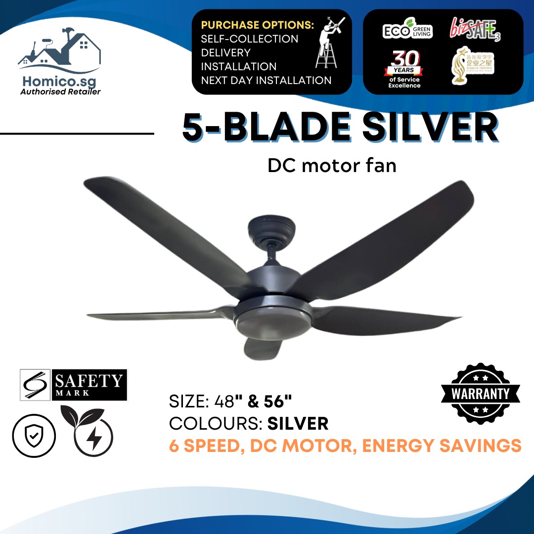 [FREE INSTALLATION PROMO] 5 Blade Silver DC Ceiling Fan 48" and 56 ...