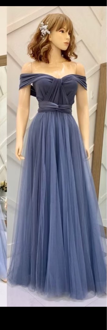 Infinity gown tulle evening dress dusty blue long gown, Women's Fashion, Dresses & Sets, Evening ...