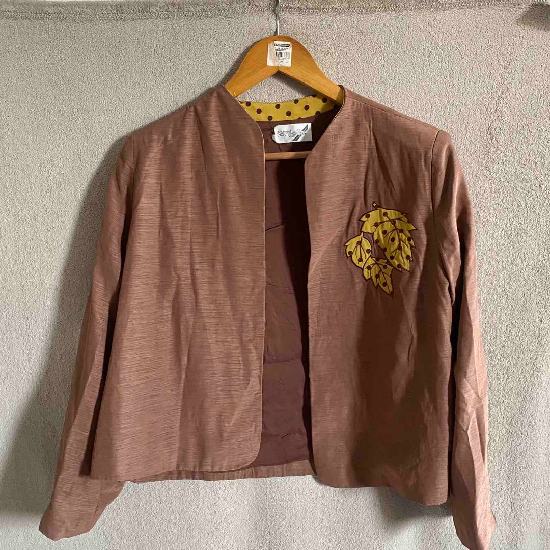 Pantone Mocha Mousse Color Polyester w/ Polka Details Office Blazer ...
