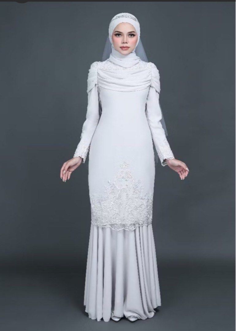 RENT Rayfa Kurung Bride Series (Grey), Women's Fashion, Muslimah ...