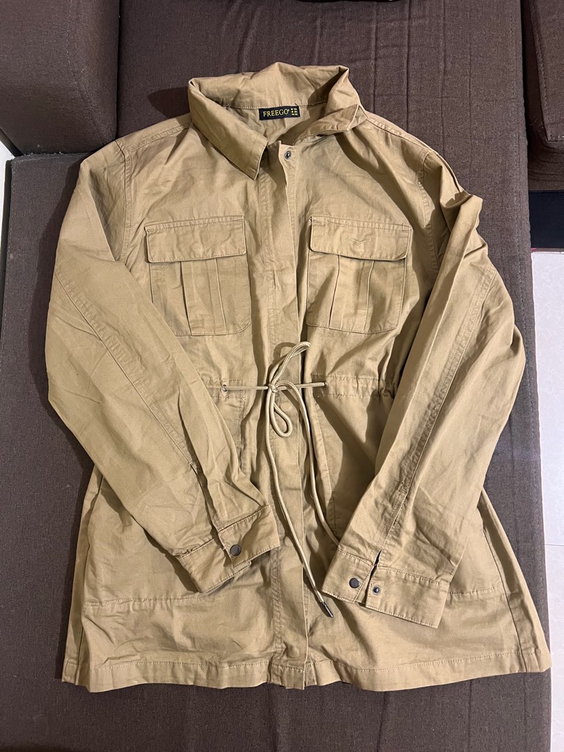 Freego lightweight khaki utility jacket with Adjustable waist, Women's ...