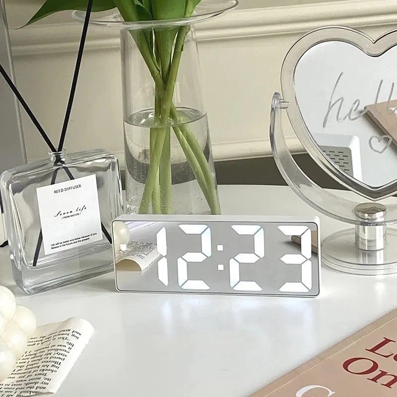 Japanese simple white LED digital clock sound control alarm clock ...