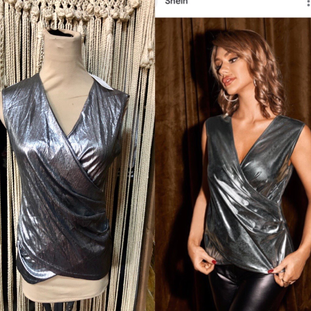 Shein metallic silver super stretch top, Women's Fashion, Tops, Blouses ...
