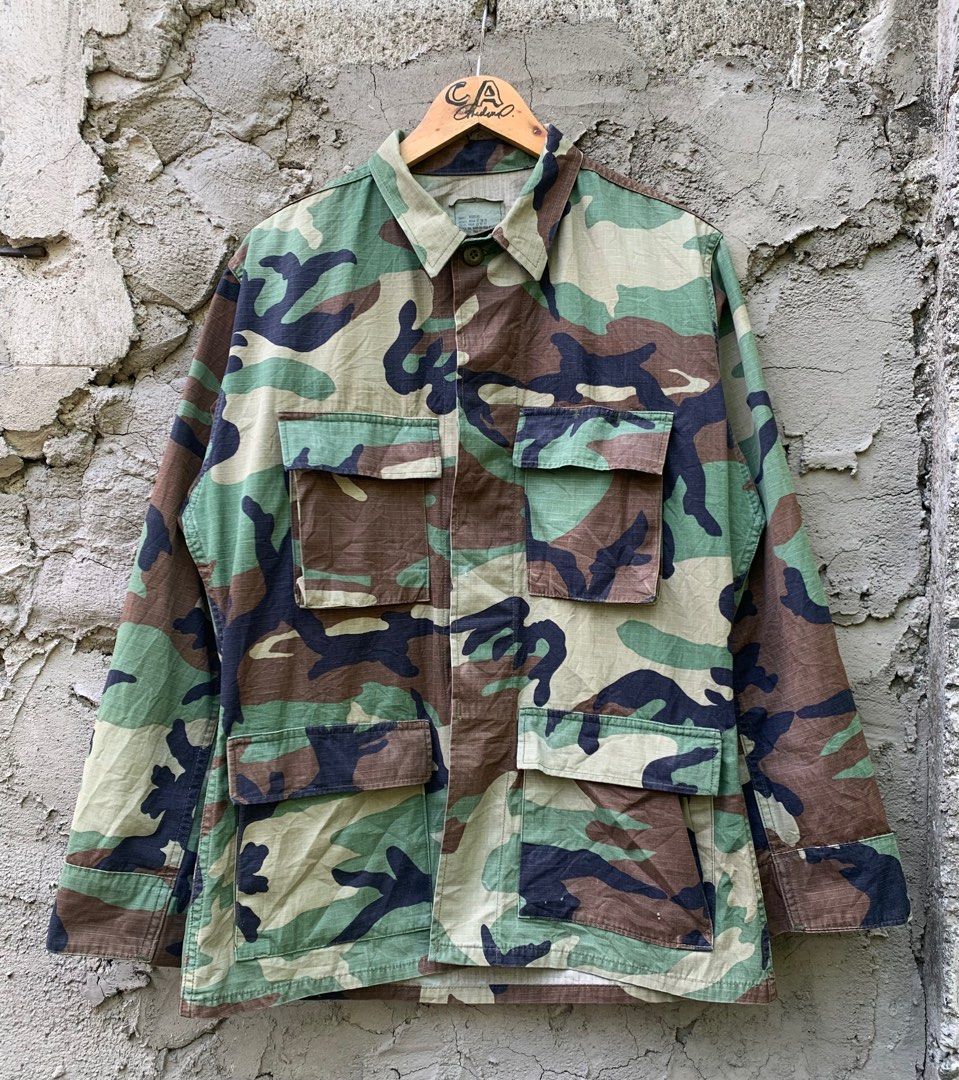 VINTAGE MILITARY COAT, HOT WEATHER WOODLAND CAMOUFLAGE PATTERN, COMBAT ...