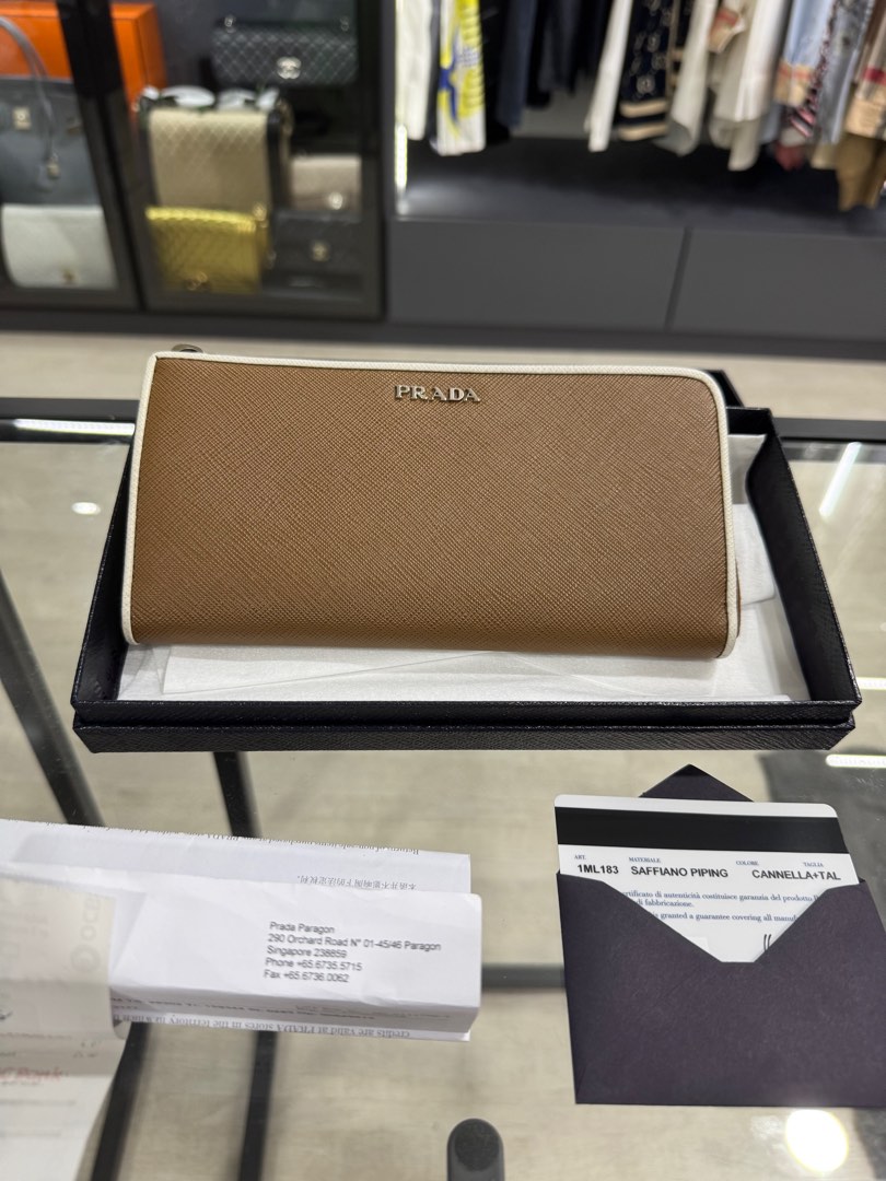 Authentic Prada Long Wallet Brown New with Receipt, Luxury, Bags ...