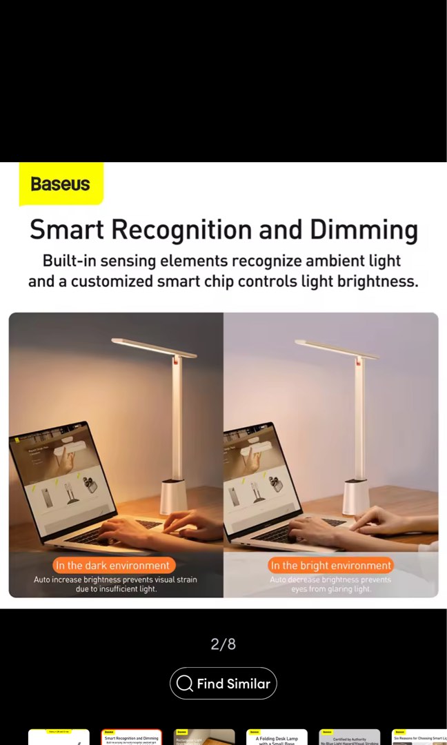 Baseus LED Desk Lamp Eye Protect Study Dimmable Office Light Foldable ...