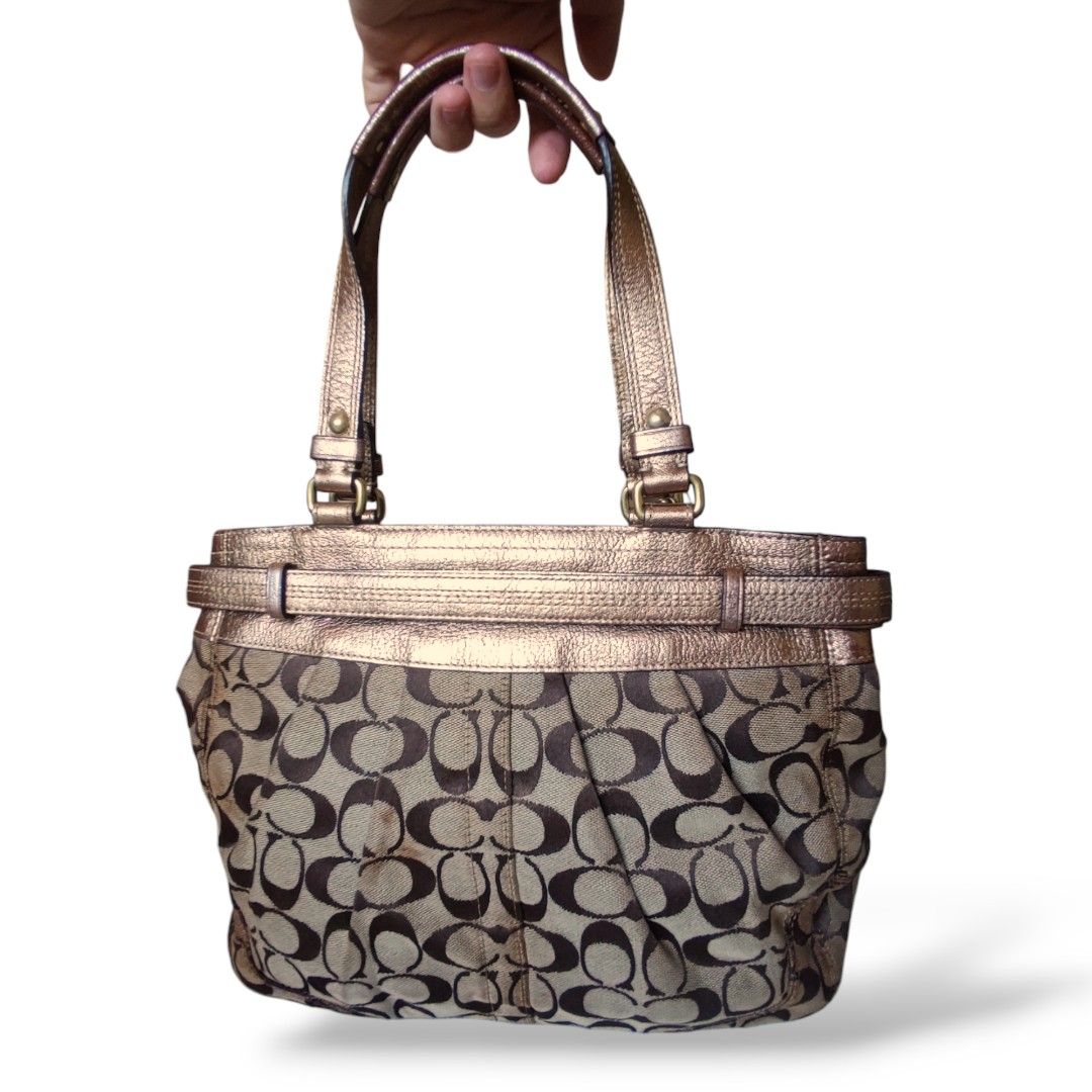 Coach Hamptons Signature Carryall Tote Handbag (Brown/ Gold), Luxury, Bags & Wallets on Carousell