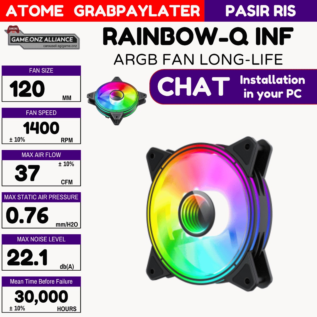 GAMEMAX RAINBOW-Q INFINITY ARGB 120MM FAN 12CM COOLING FAN AURASYNC ...