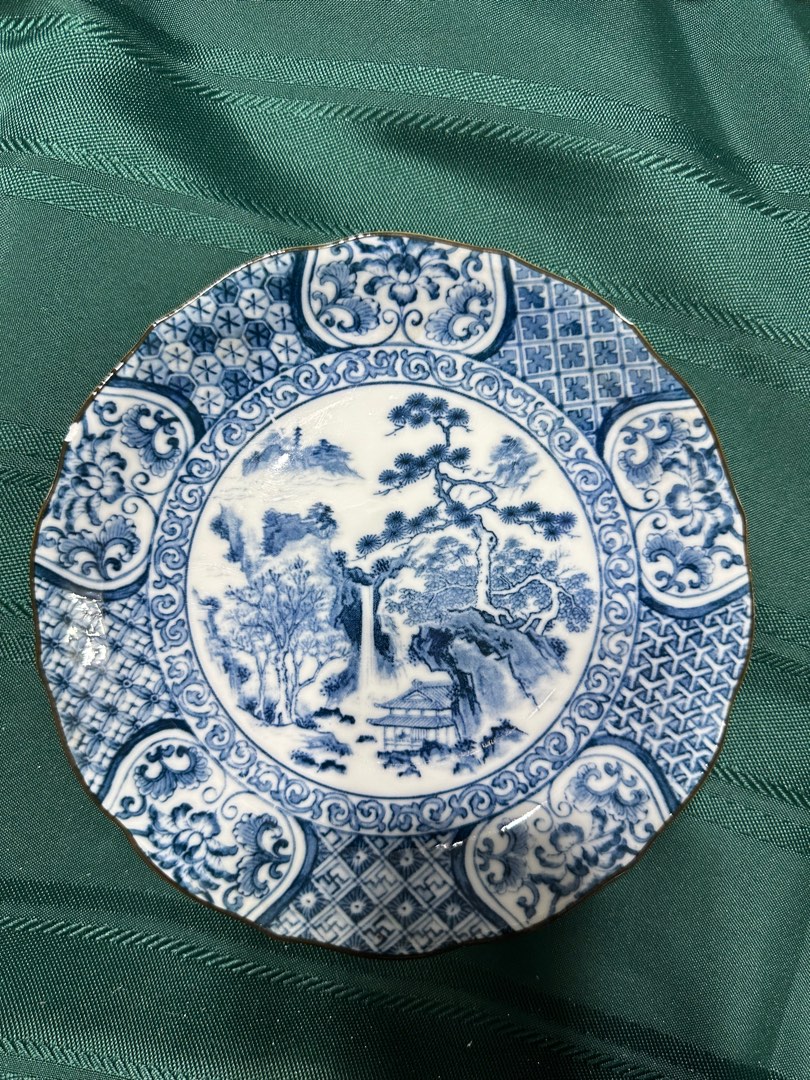 Japanese Blue Plates 5 pieces available with gold rim intact, only ...