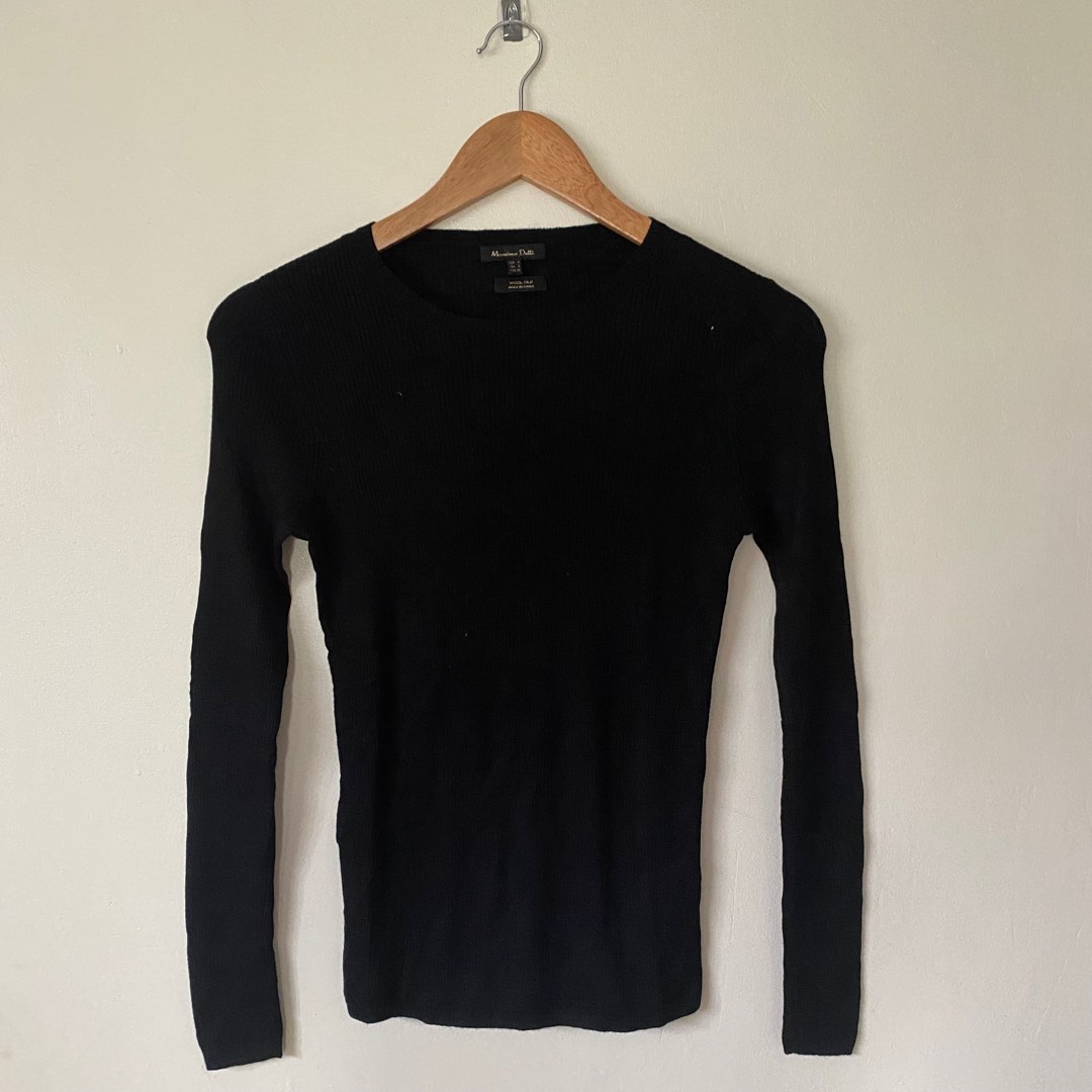 Massimo Dutti Black Wool Silk Top, Women's Fashion, Tops, Longsleeves ...