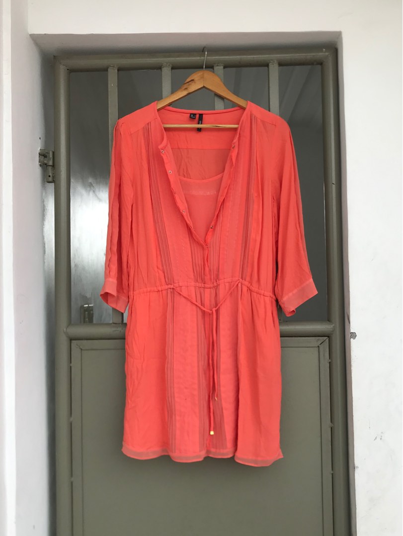 Original MANGO orange dress with inner cami large, Women's Fashion ...