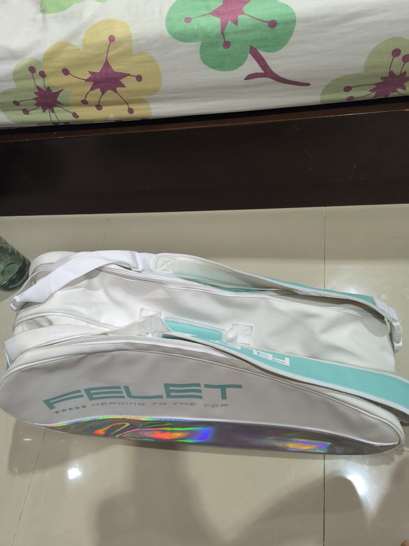 Tas badminton felet putih hijau/biru/cyan muat banyak raket baju, Olah ...