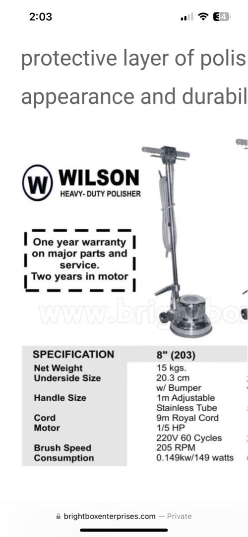 Wilson 203 heavy duty floor polisher, TV & Home Appliances, Other Home ...