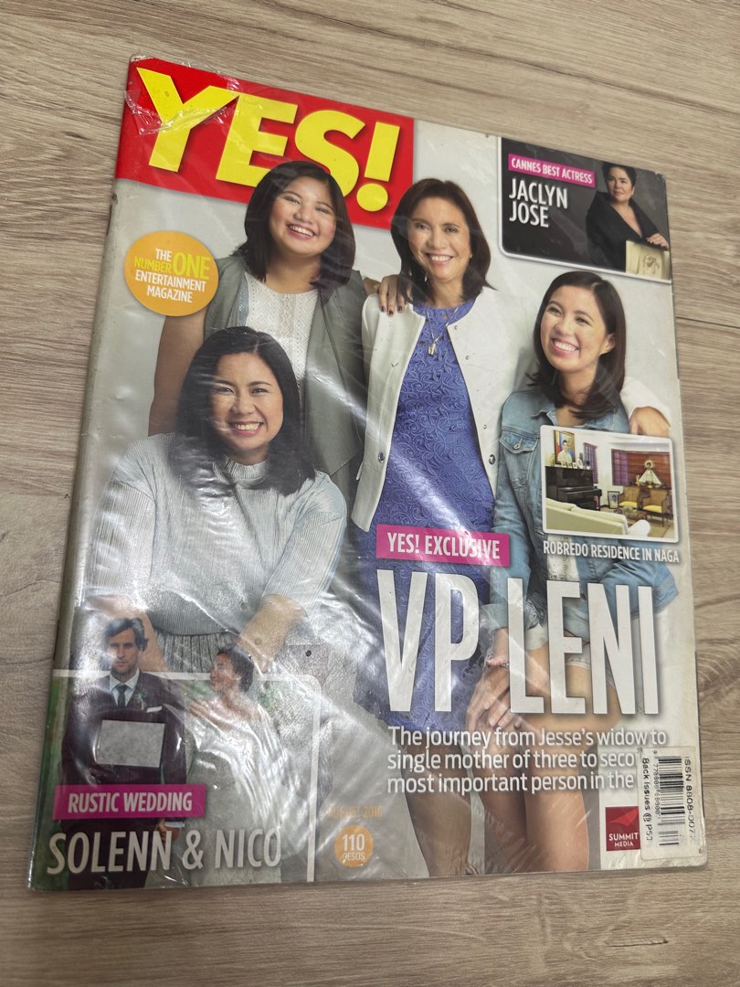 Yes! Magazine August 2016 VP Leni Robredo Cover, Jaclyn Jose, Solenn ...