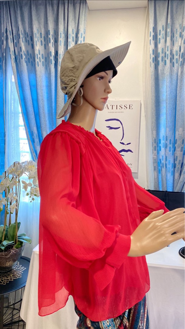 ZARA Blouse Chiffon Merah Gaya Moden dengan Rekaan Istimewa, Women's ...