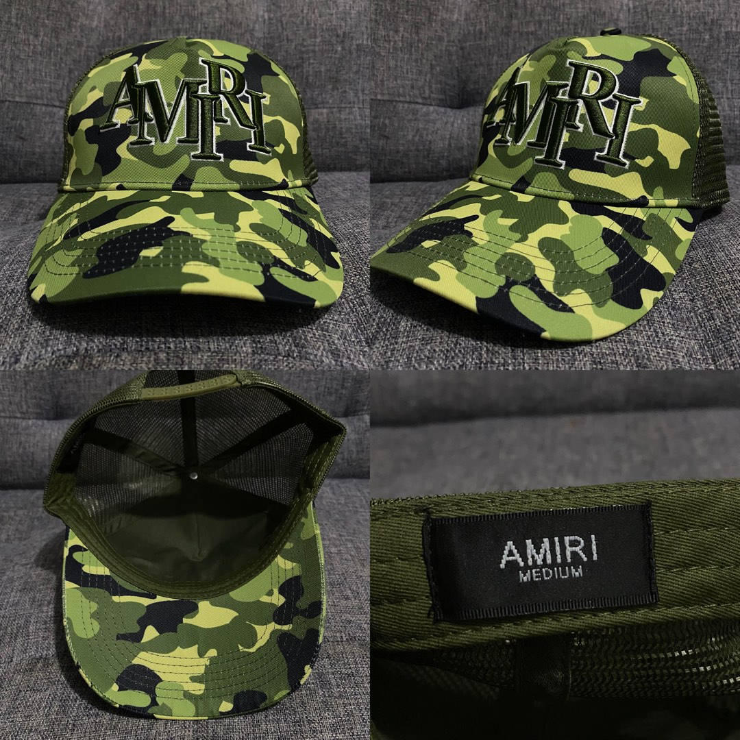 AMIRI STAGGERED LOGO CAMOUFLAGE TRUCKER HAT, Men's Fashion, Watches ...