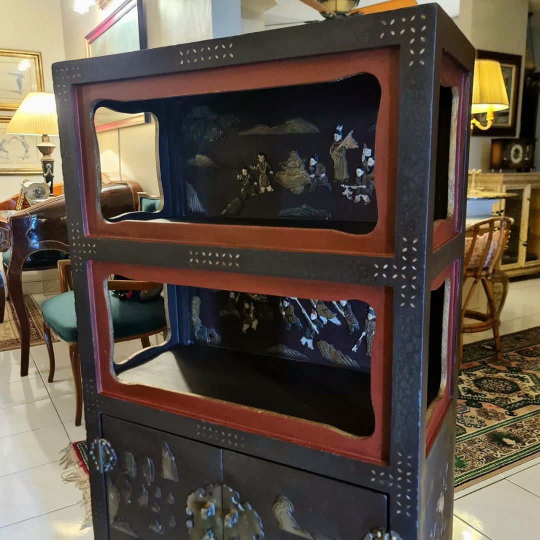 Antique oriental display cabinet with mother of pearl figures (circa ...