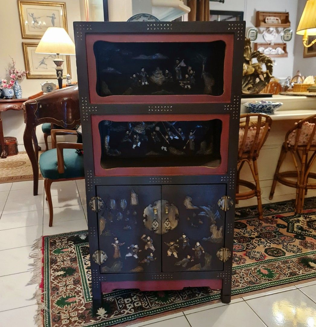 Antique oriental display cabinet with mother of pearl figures (circa ...