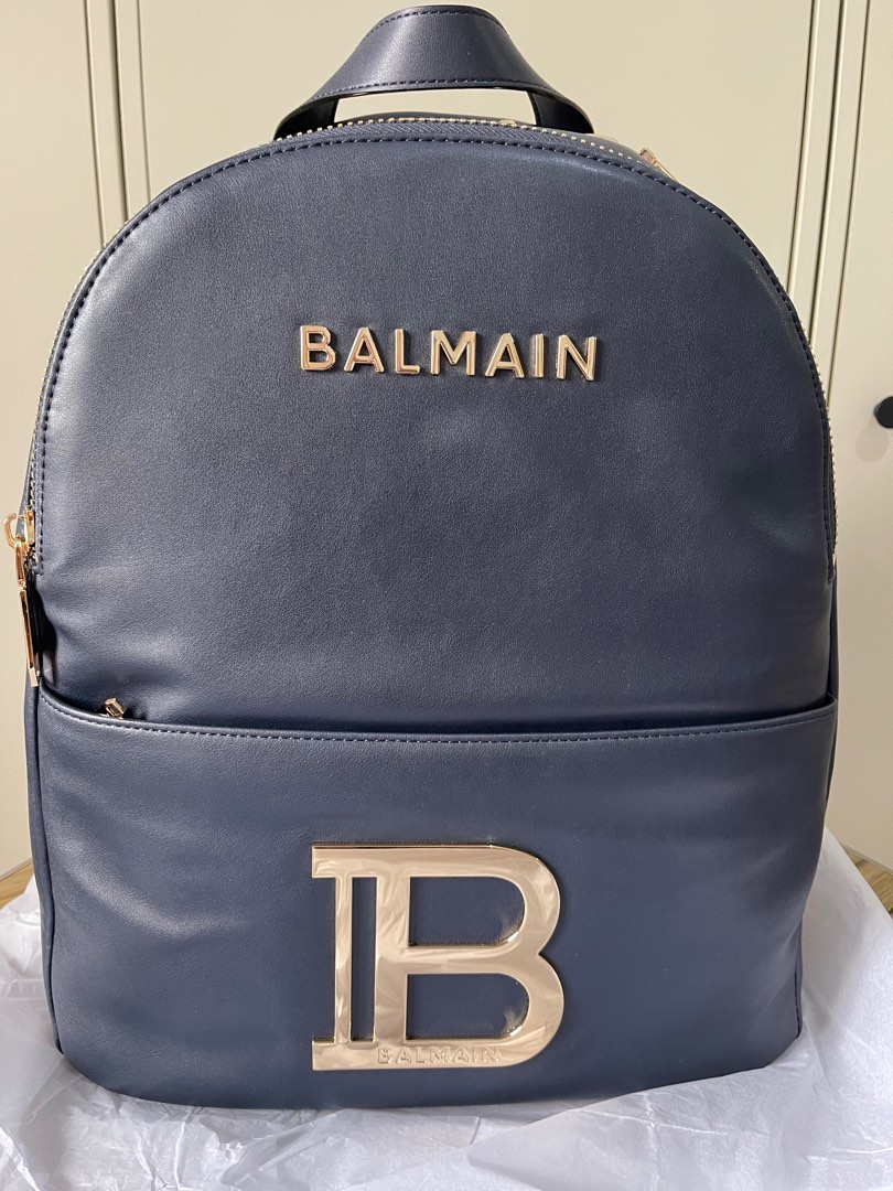 Balmain Backpack Navy Blue Leather, Luxury, Bags & Wallets on Carousell