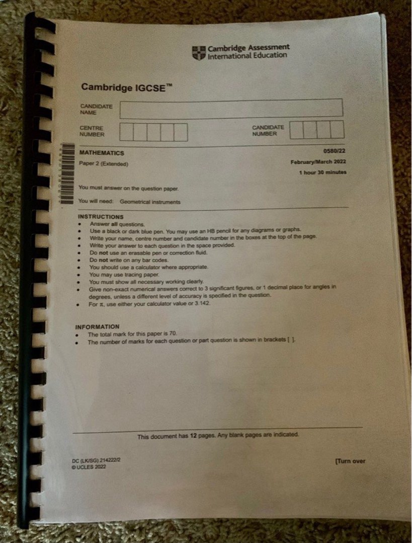 Cambridge IGCSE Math P2 Past Papers, Hobbies & Toys, Books & Magazines ...