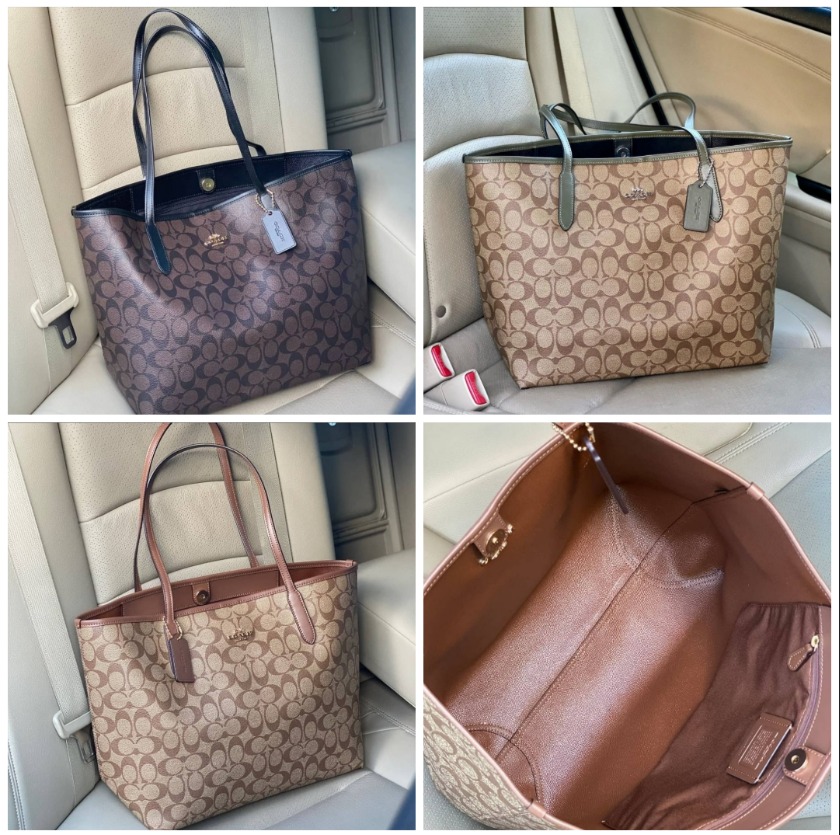 Coach 5696 City Tote Bag in Signature Coated Canvas with Smooth Leather ...