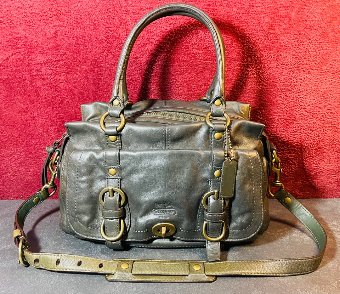 Coach Legacy Stripe Leather Satchel in Olive Green, Luxury, Bags ...