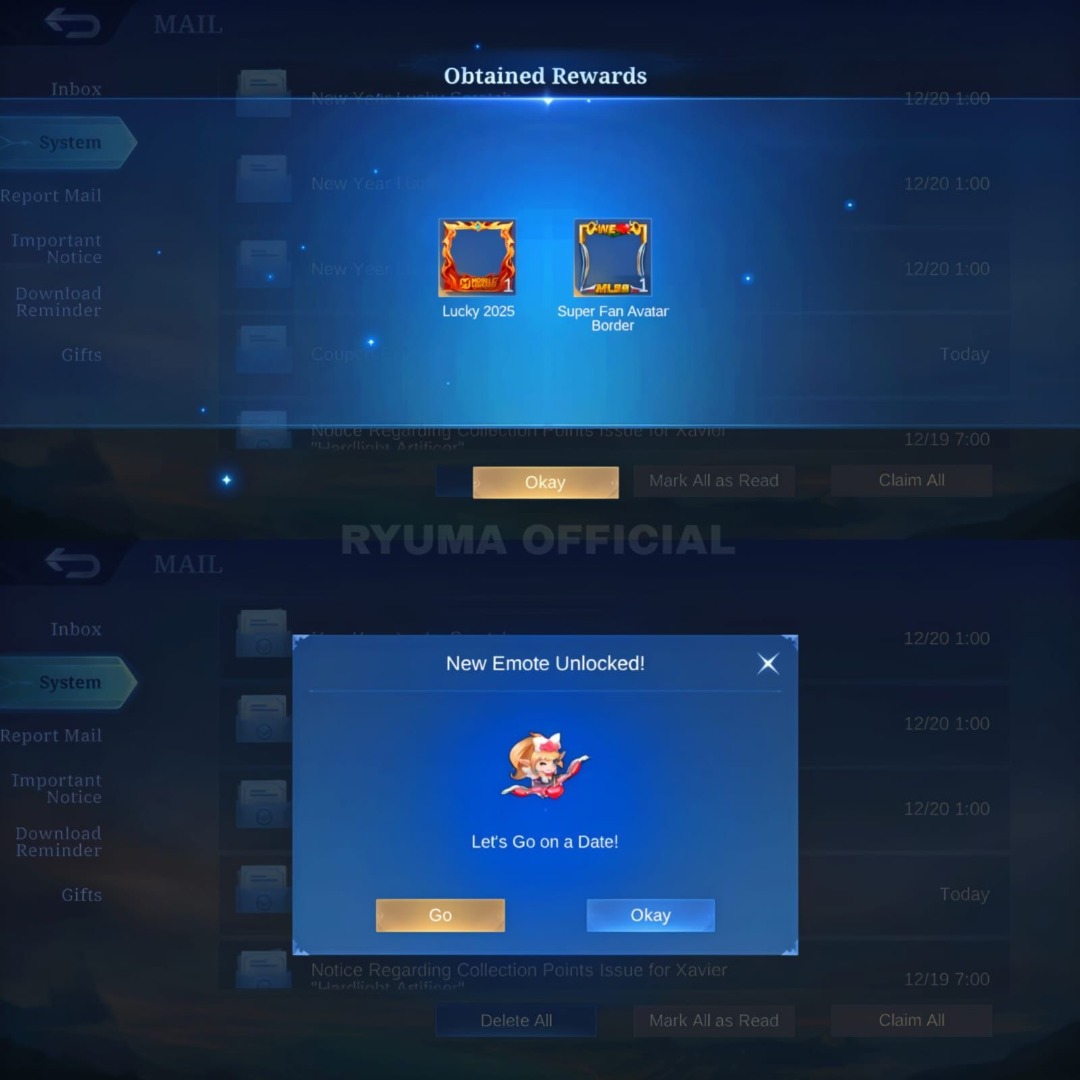 Free "Let's Go on the Dates" Emotes / Lucky 2025 and Super Fan Avatar ...