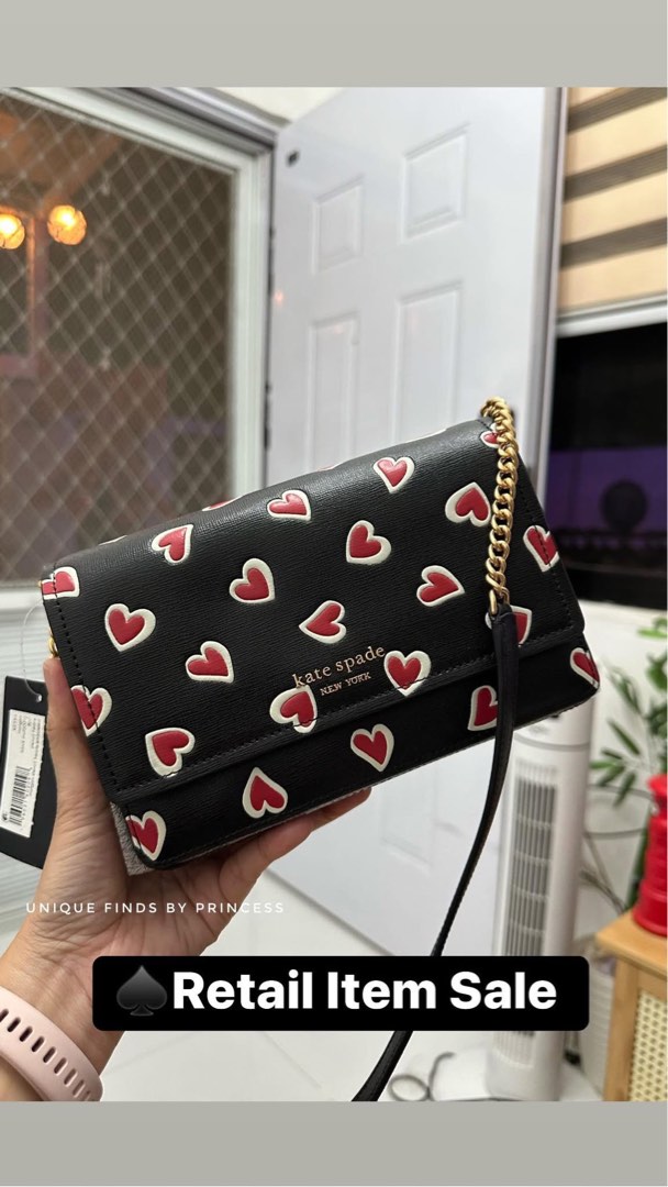 kate spade morgan stencil hearts flap chain crossbody, Women's Fashion ...
