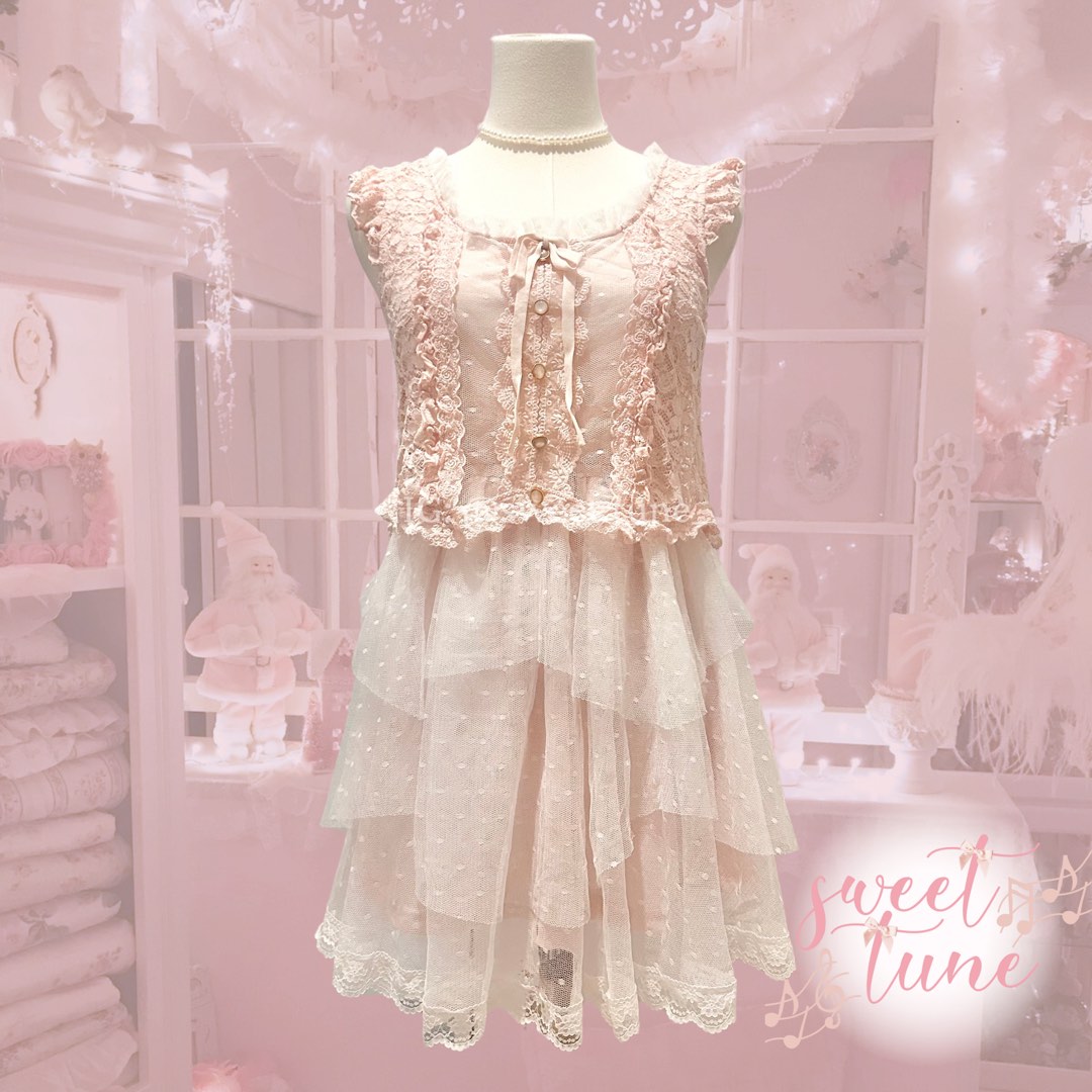 LIZ LISA peach embroidered floral princess mini dress (tralala/axes ...