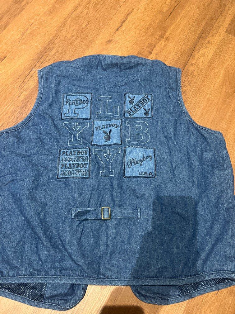 PLAYBOY denim vest !, Men's Fashion, Coats, Jackets and Outerwear on Carousell