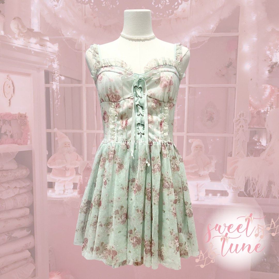 RARE LIZ LISA mint green embroidered floral corset dress (tralala/axes ...