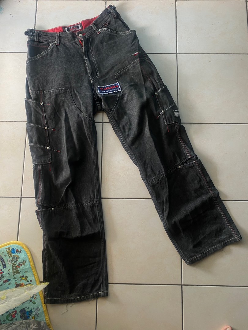 Transer Double knee Baggy Pants, Men's Fashion, Bottoms, Jeans on Carousell