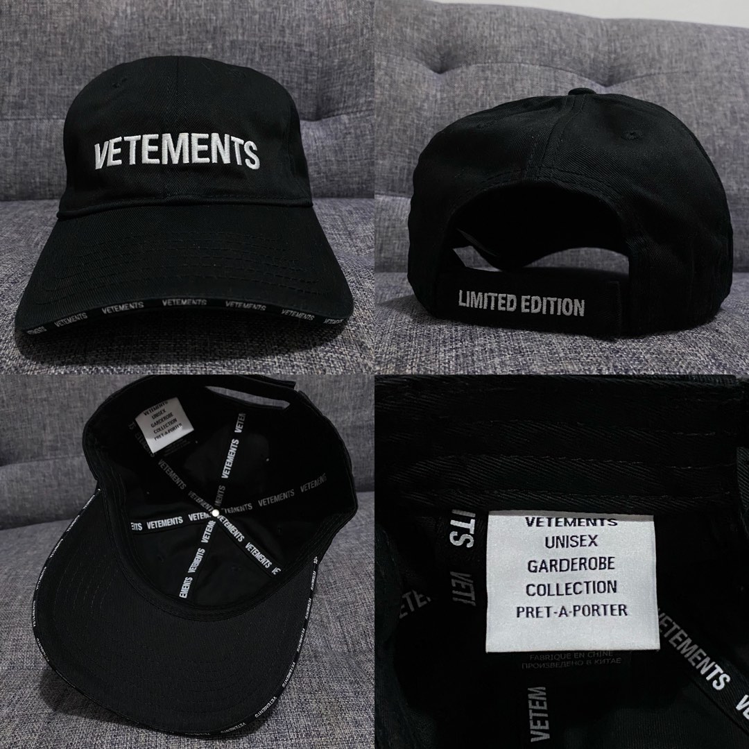 VETEMENTS COTTON ICONIC LOGO BASEBALL CAP (Black), Men's Fashion ...