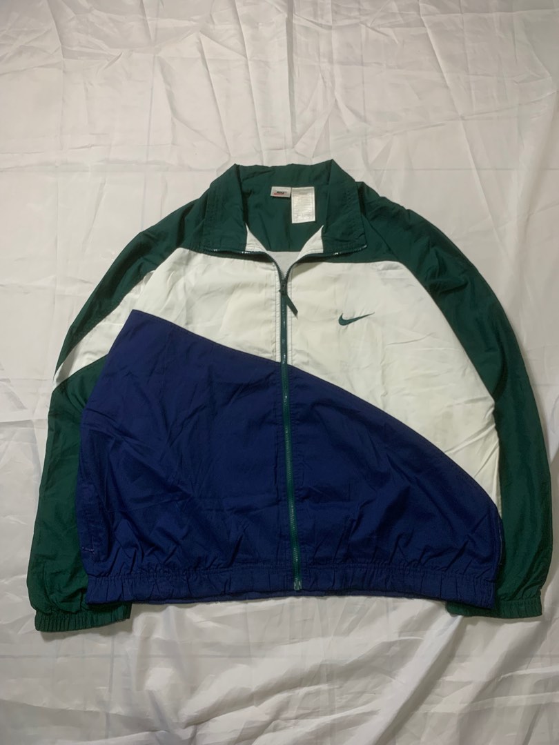 Vintage 90s Tri Color Dark Green, White, and Navy Blue Nike Windbreaker ...