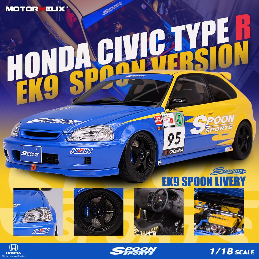 [預購 Pre-order] MOTORHELIX 1/18 Honda Civic Type R(EK9) Spoon Livery, 預購 ...