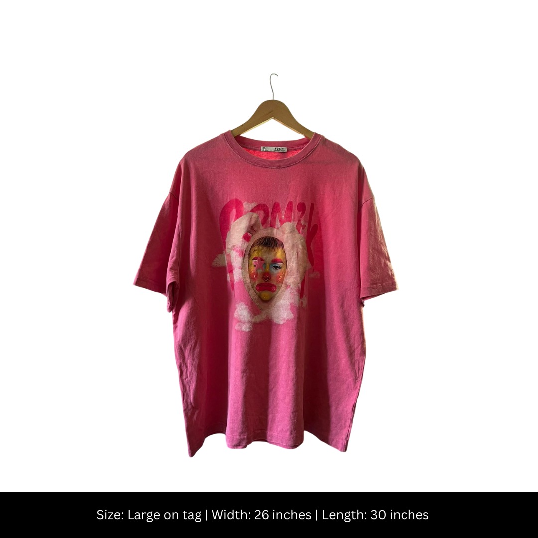 ADC Oversized Acid Washed Clown Print Graphic Short Sleeves Men's Shirt ...